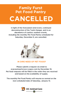 Family Furst Pet Food Pantry CANCELLED | OC Animal Care